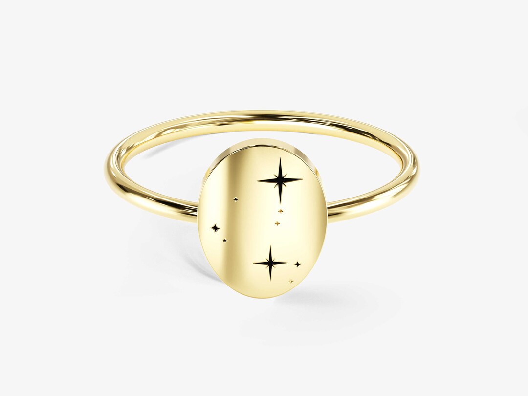 14k Gold Zodiac Signet Ring / Star Signet Ring / Gold Constellation ...