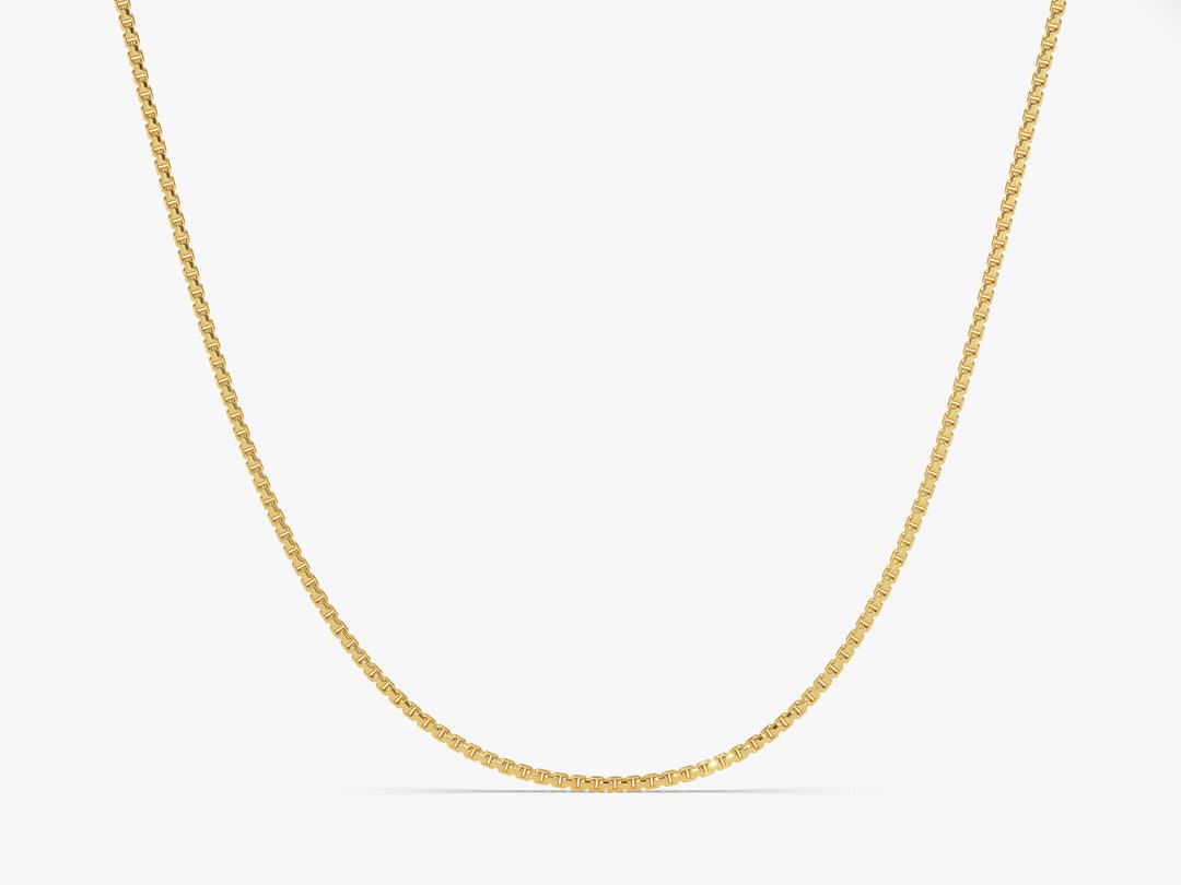 14k Solid Gold 1mm Box Chain Necklace / Dainty Gold Box Chain Necklace ...