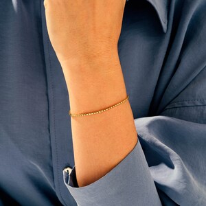 14k Solid Gold Box Chain Bracelet, Layering Bracelet - Etsy