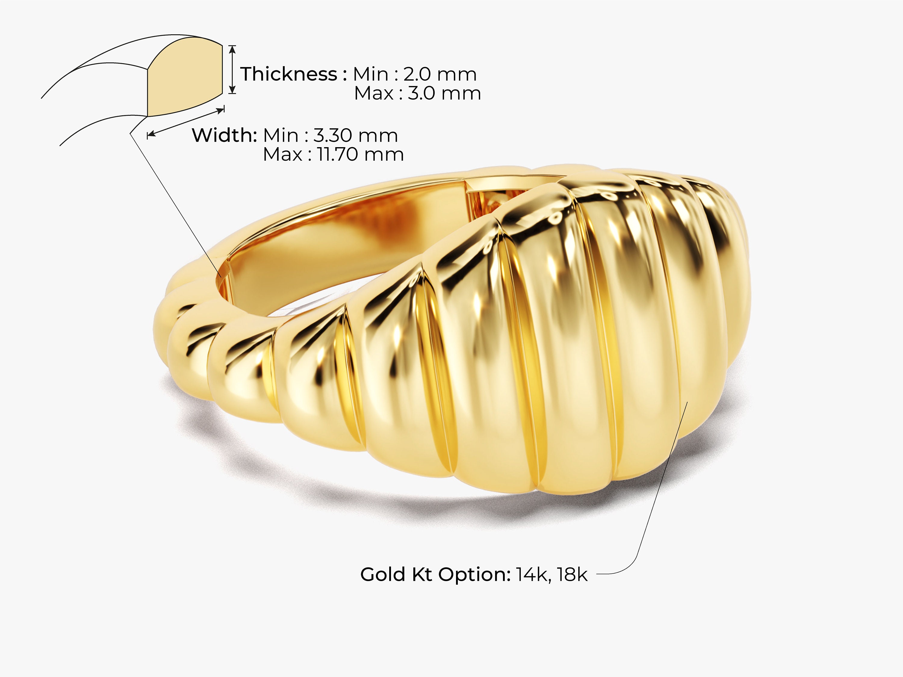 14k Solid Gold Bold Wave Signet Ring / 14k Gold Pinky Ring / - Etsy