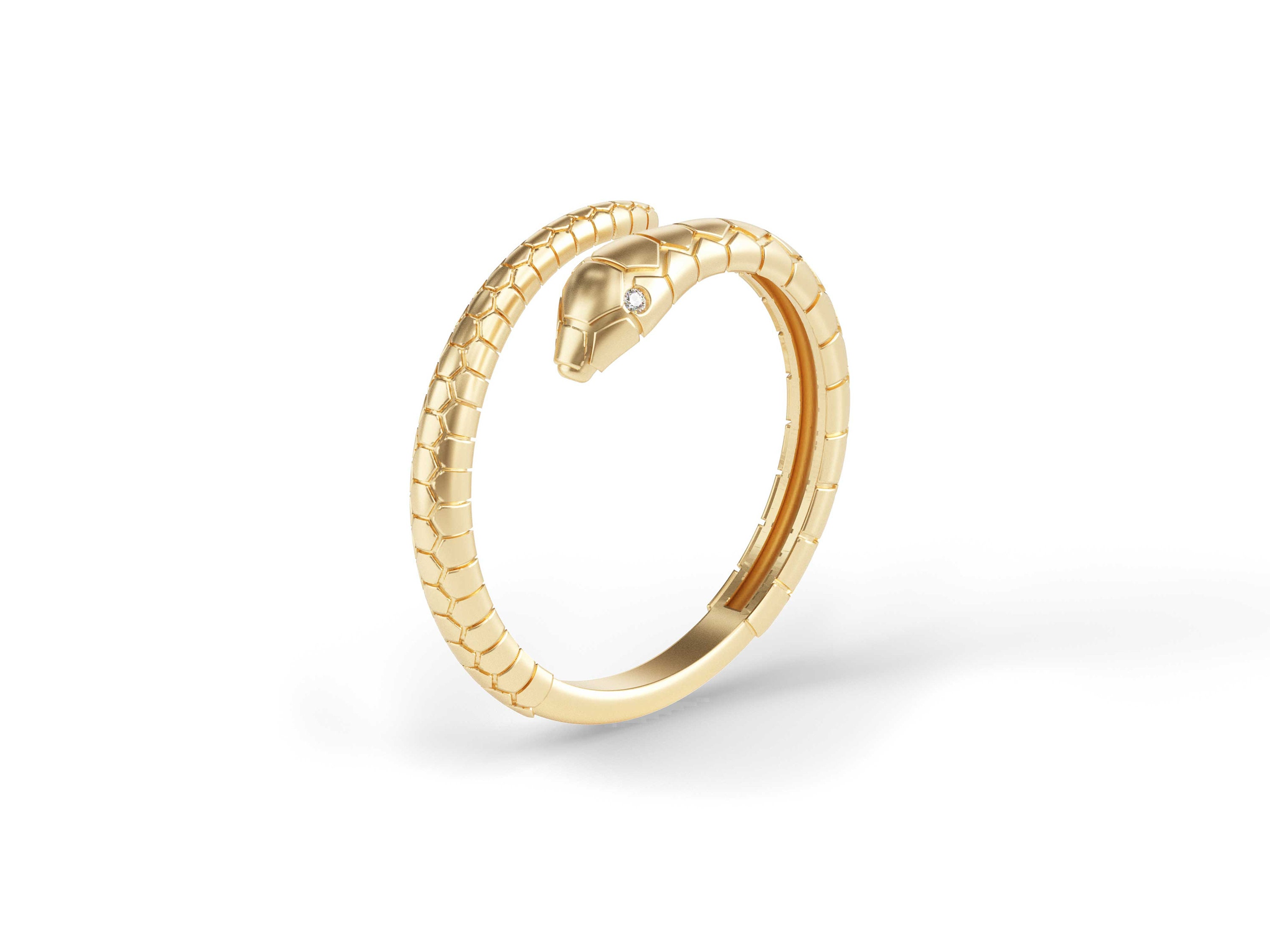 14k Gold Snake Ring / Snake Ring With Diamond Eyes / Statement - Etsy