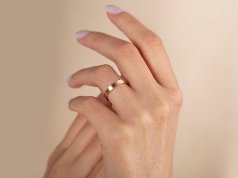 3mm Matte Brushed Gold Wedding Band – Flat Comfort Fit Ring - Etsy