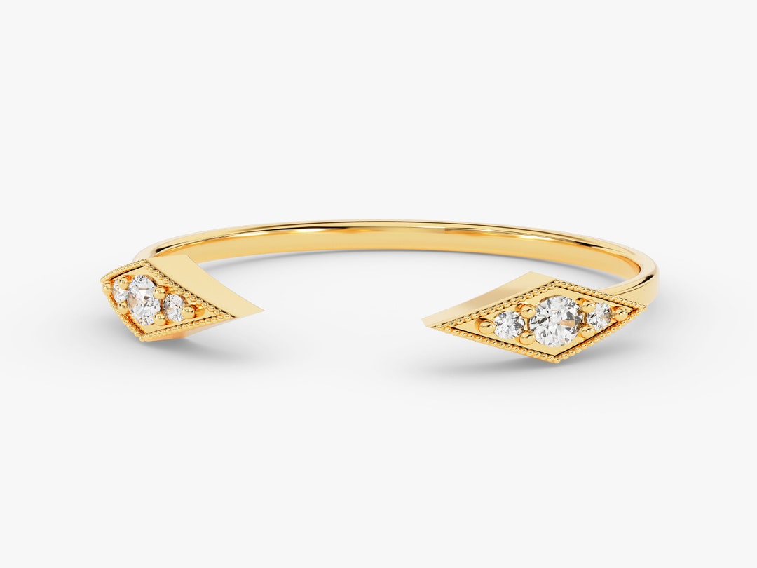 Open Milgrain Diamond Ring / 14k Gold Diamond Band / Dainty Stackable ...