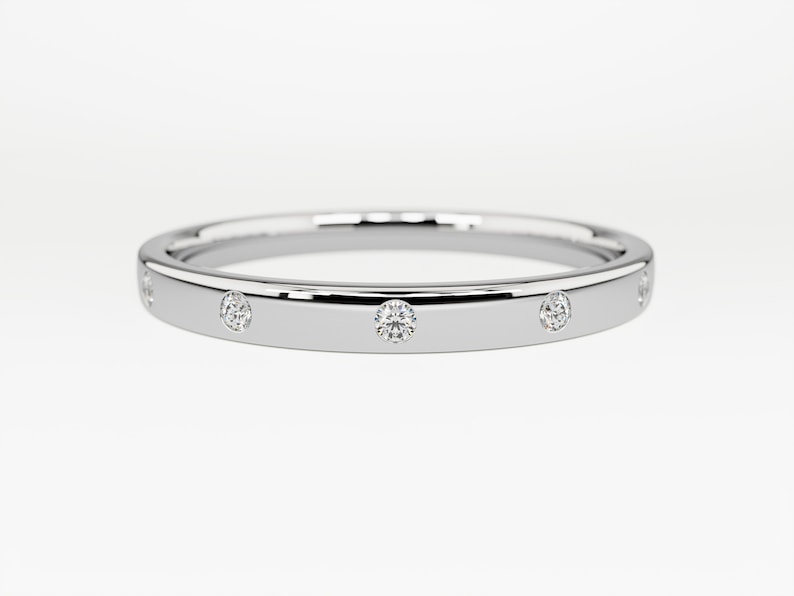 Flush Set Diamond Band / Dainty Diamond Ring / 14k Solid Gold - Etsy