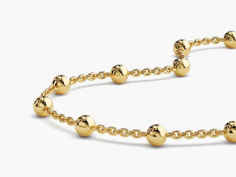 14k Solid Gold Ball & Chain Bracelet / Delicate Women's - Etsy