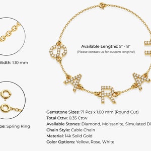 14k Solid Gold Diamond Name Letter Bracelet / Diamond Initial Bracelet / Custom Gold Bracelets ...