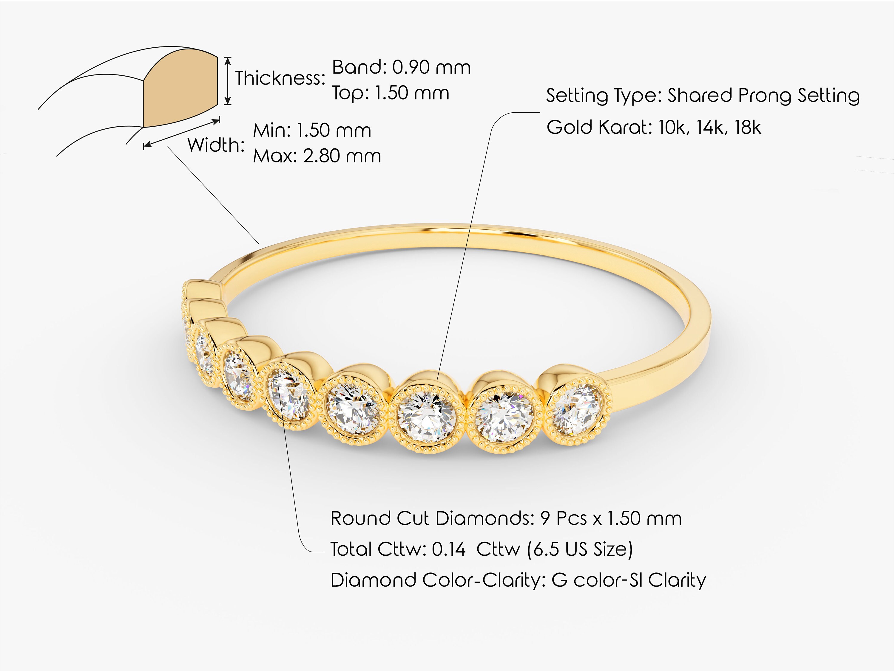 Bezel Set Diamond Ring / 14k Gold Diamond Band With Bezel Setting ...