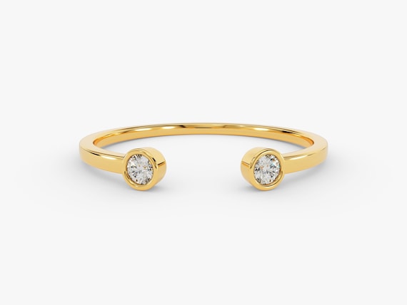 Dual Open Cuff Diamond Ring / 14k Gold Bezel Set Diamond Band | Etsy