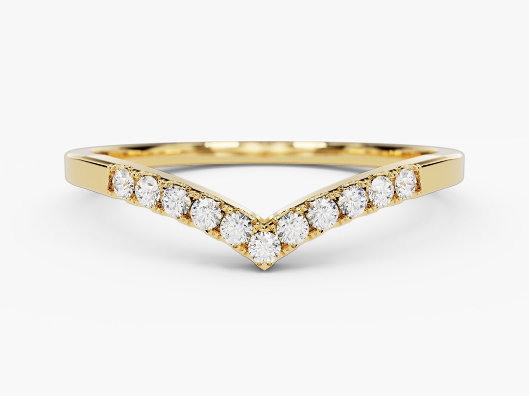 V Shaped Diamond Ring / 14k Gold Diamond Chevron Band / Dainty Diamond ...