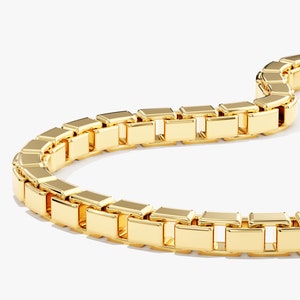 14k Solid Gold Box Chain Bracelet for Women / Simple Gold Chain ...