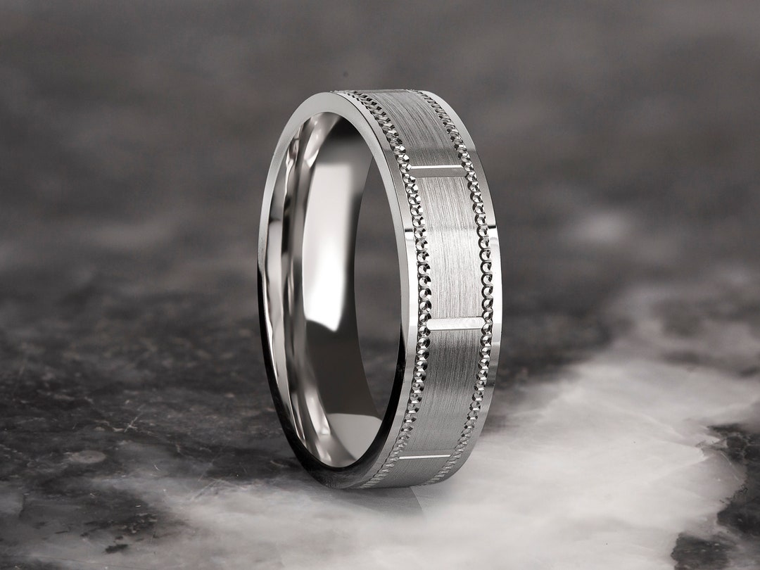 Men's Solid Gold Wedding Band / Matte Brushed and Beveled Edge Ring for ...