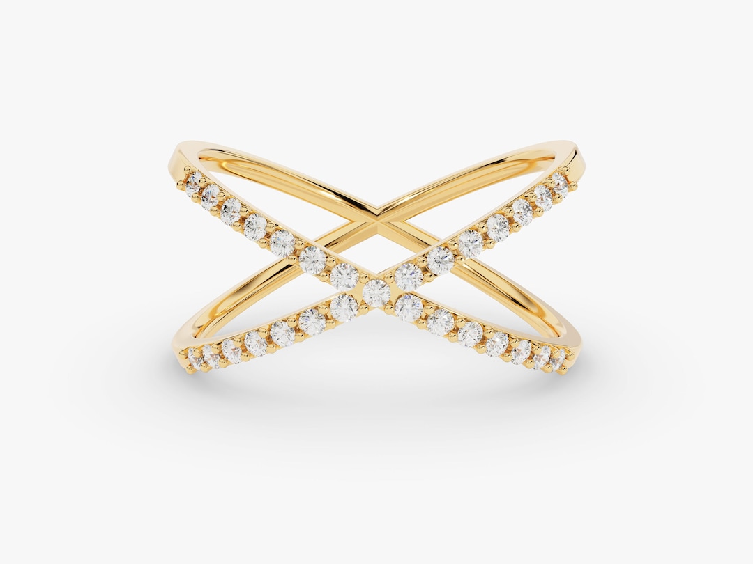 Criss Cross Ring / 14k Gold Diamond Criss Cross Ring / Statement Ring ...