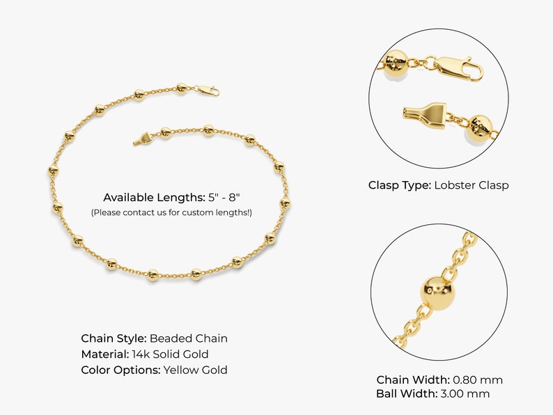 14k Solid Gold Ball & Chain Bracelet / Delicate Women's Bracelet With ...