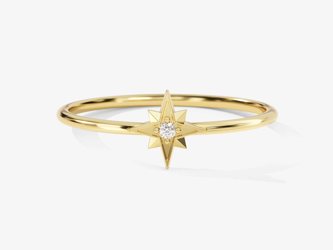 14k Gold Diamond Star Ring / North Star Ring / Dainty Minimalist Ring ...