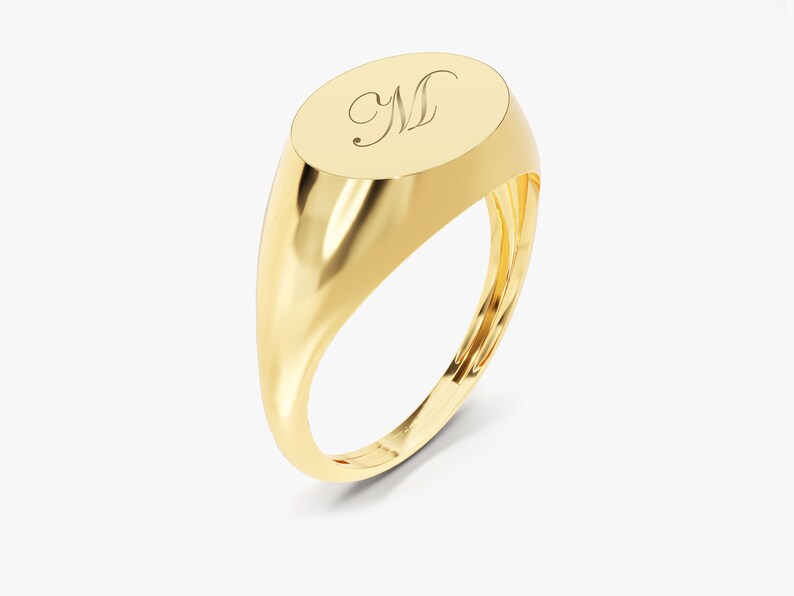 14k & 18k Solid Gold Engraved Oval Signet Ring / Gold Oval - Etsy