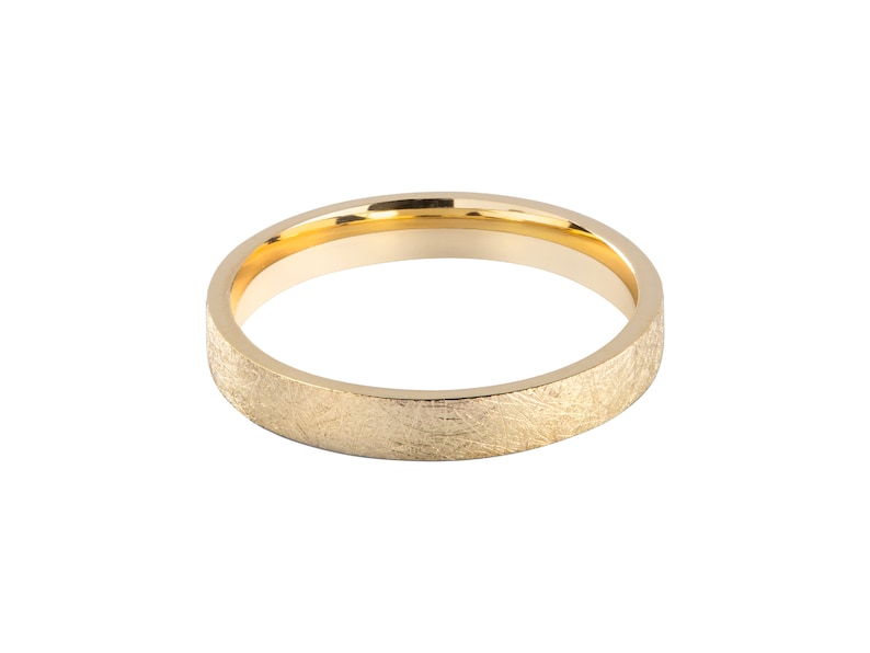 3mm Flat Gold Wedding Band – Ice Matte Finish, Comfort Fit, Yellow ...