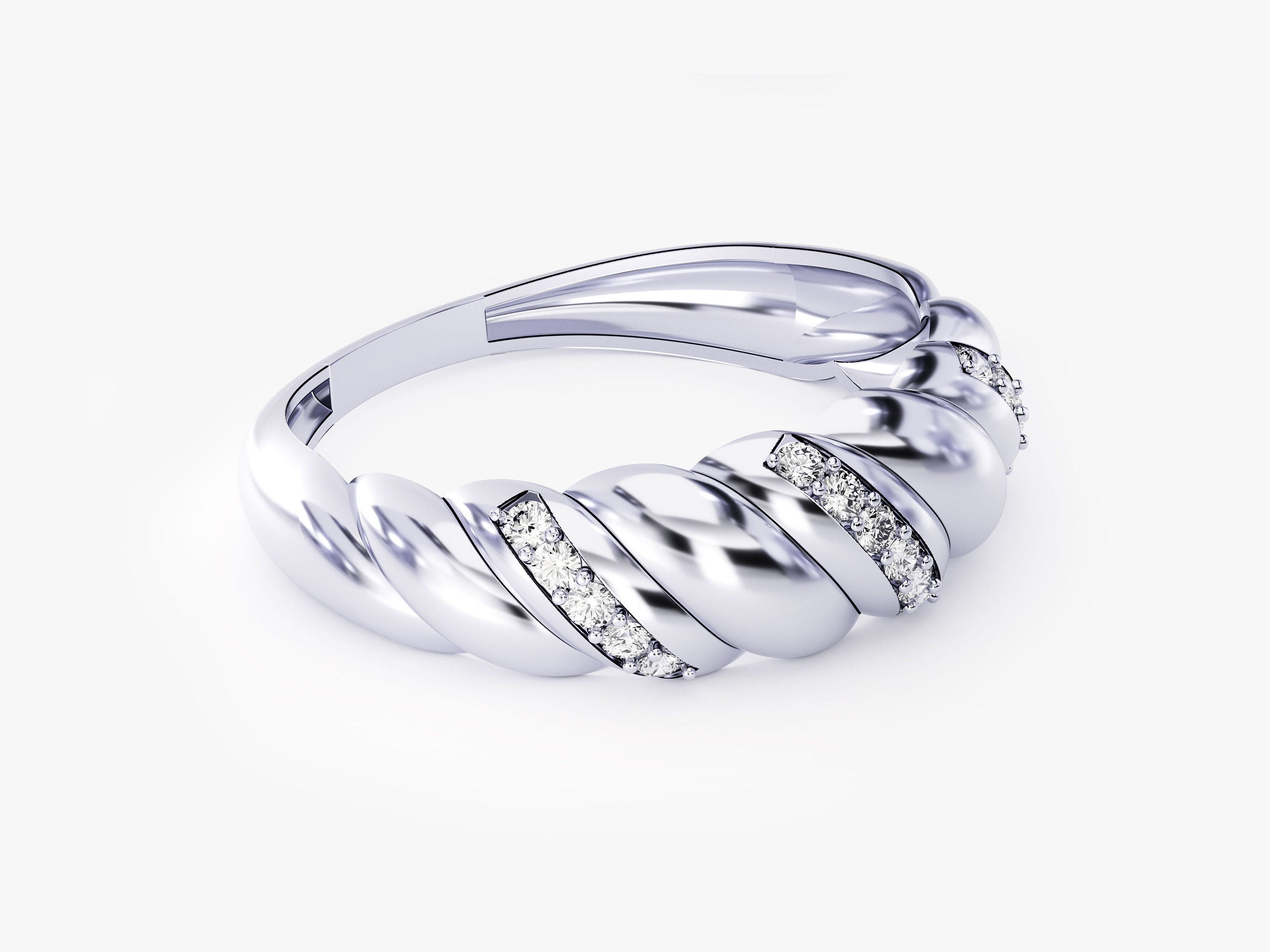 14k Gold Diamond Croissant Ring / Twisted Dome Ring With - Etsy