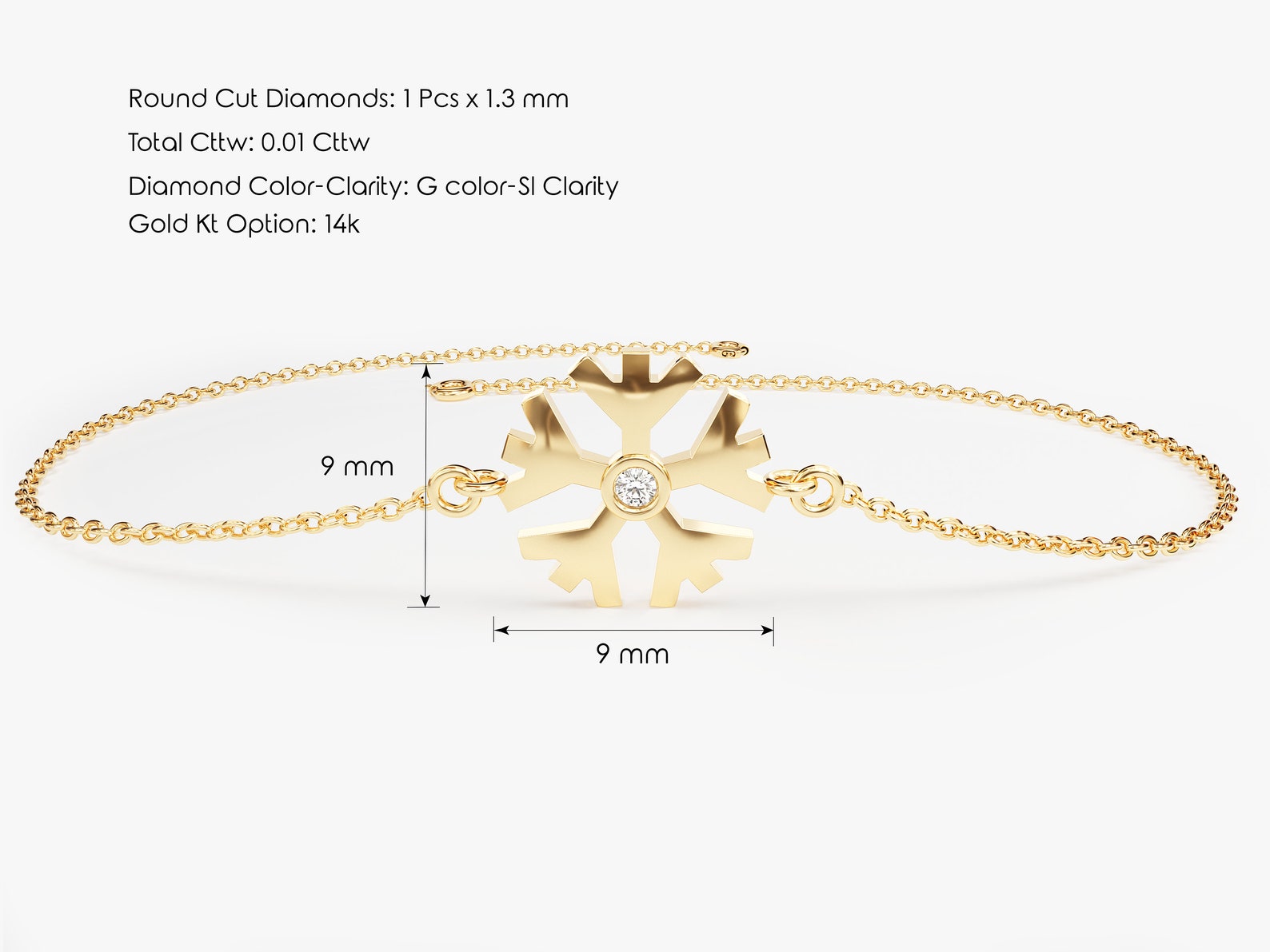 14k Gold Diamond Snowflake Bracelet, Minimalist Jewelry - Etsy