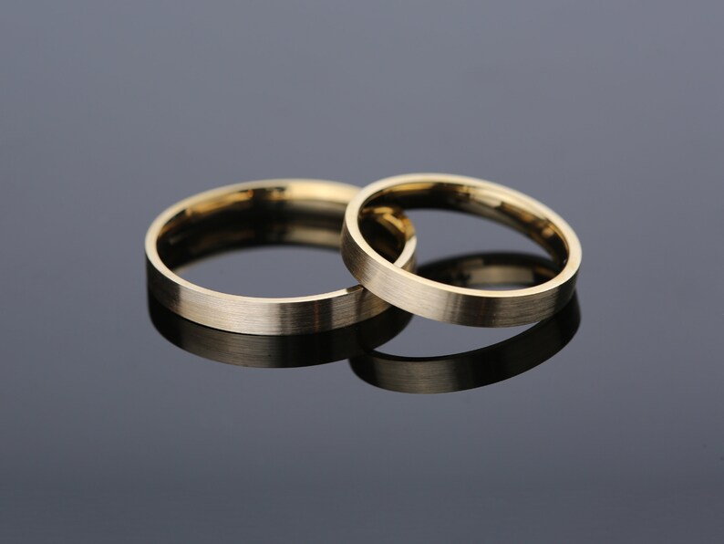 3mm Matte Brushed Gold Wedding Band – Flat Comfort Fit Ring - Etsy