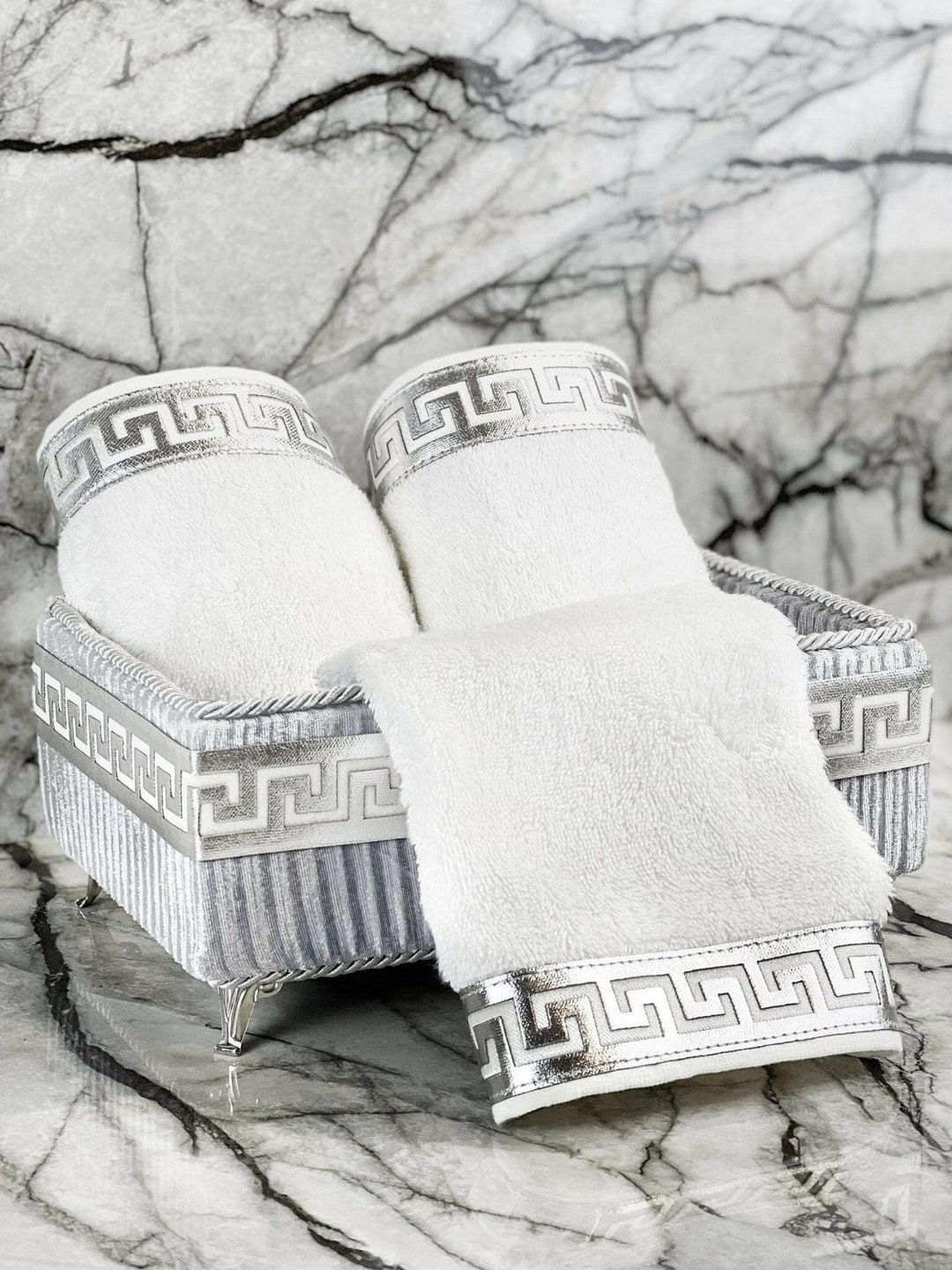 Greek Key Towel Box Set: Organic Bamboo Turkish Towels & Handmade ...