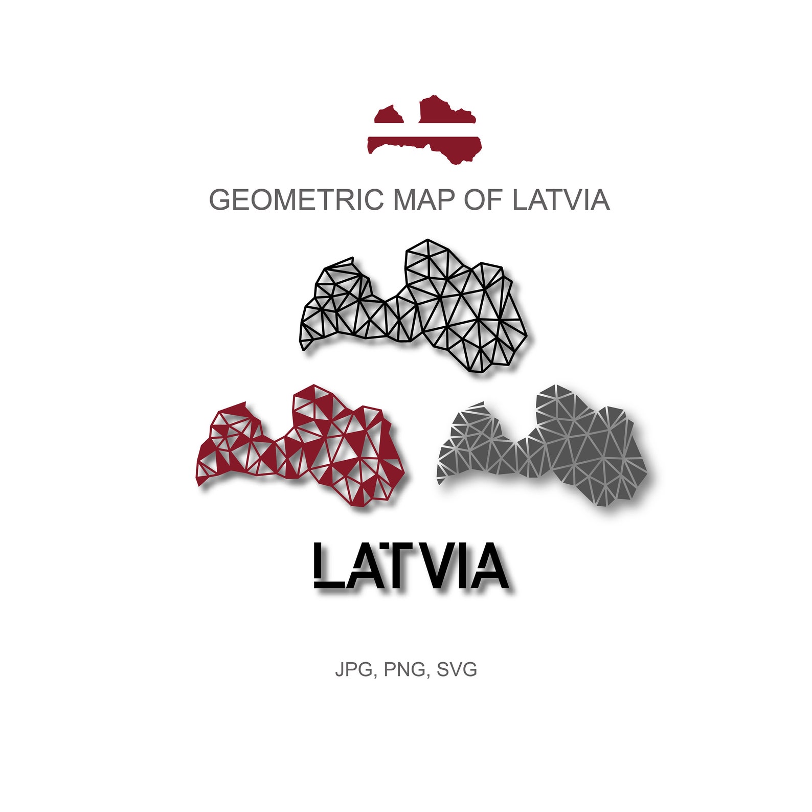 Latvia Geometric Map, Latvian Map, Instant Digital Download JPG, PNG ...