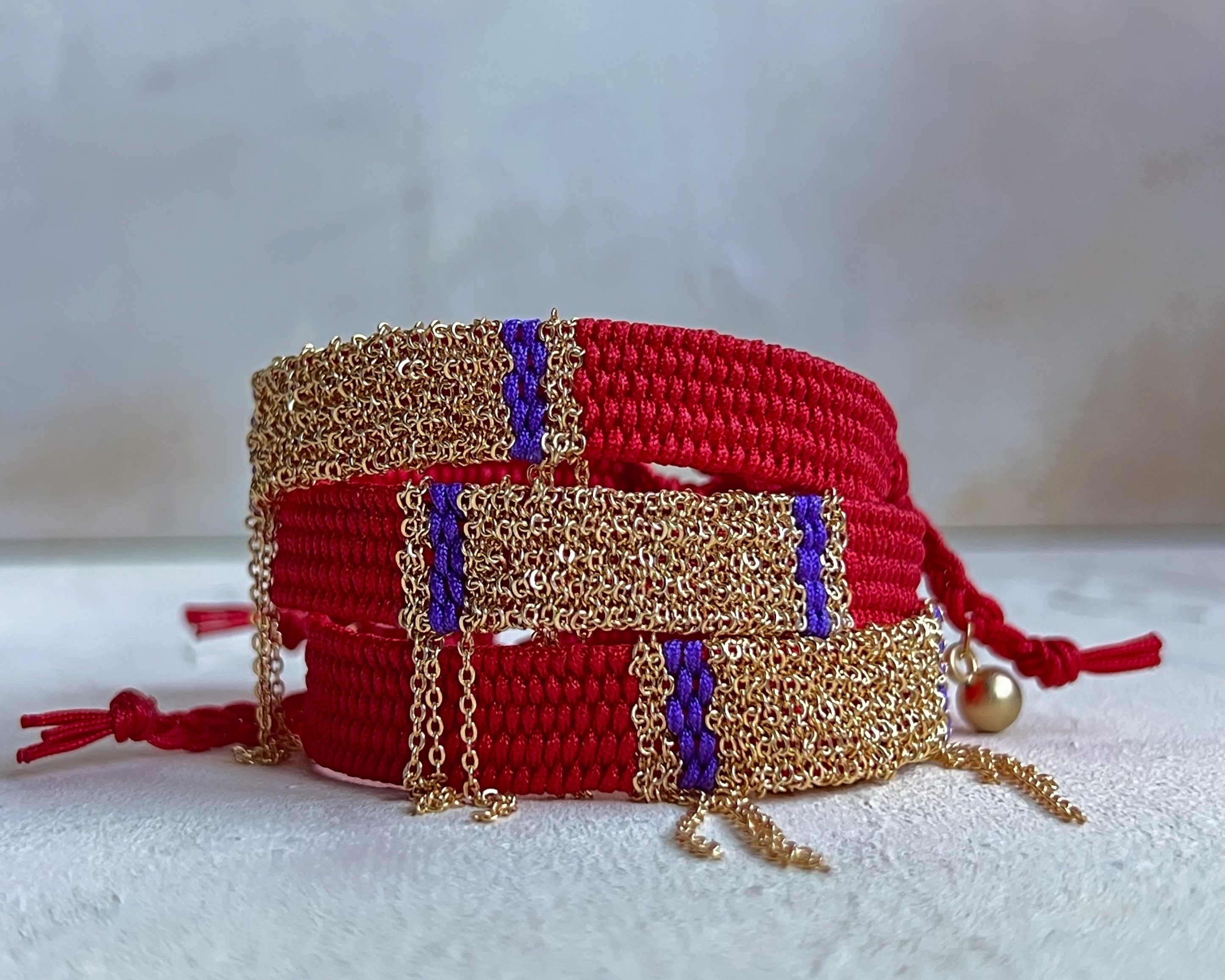 Spanish Red Woven Bracelet for Women, Adjustable Stacking Bracelet ...