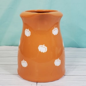 Terramotto Ceramic 40 Oz Dark Orange Fall Pitcher With White Pumpkin ...