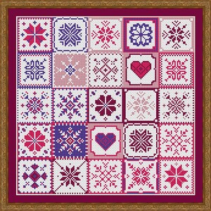 Set of 4 colorful 5 x 5 Patchwork cross stitch pattern | Etsy