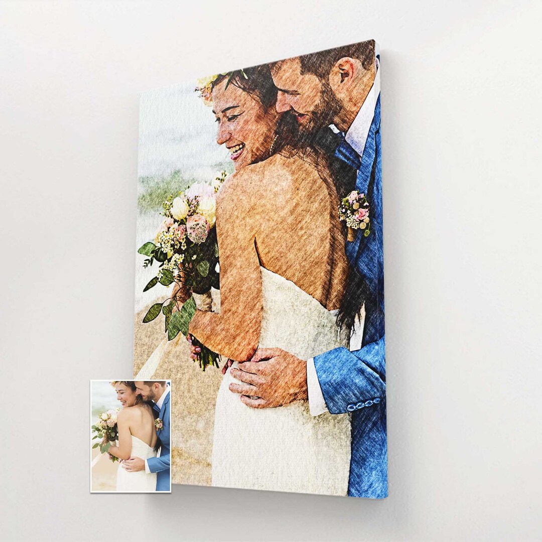 Personalised Drawing Photo Canvas Art Print Custom Family Large Wall ...