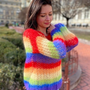Rainbow Mohair Sweater, LGBT Festival Sweater, LGBT Clothing, Handknit ...