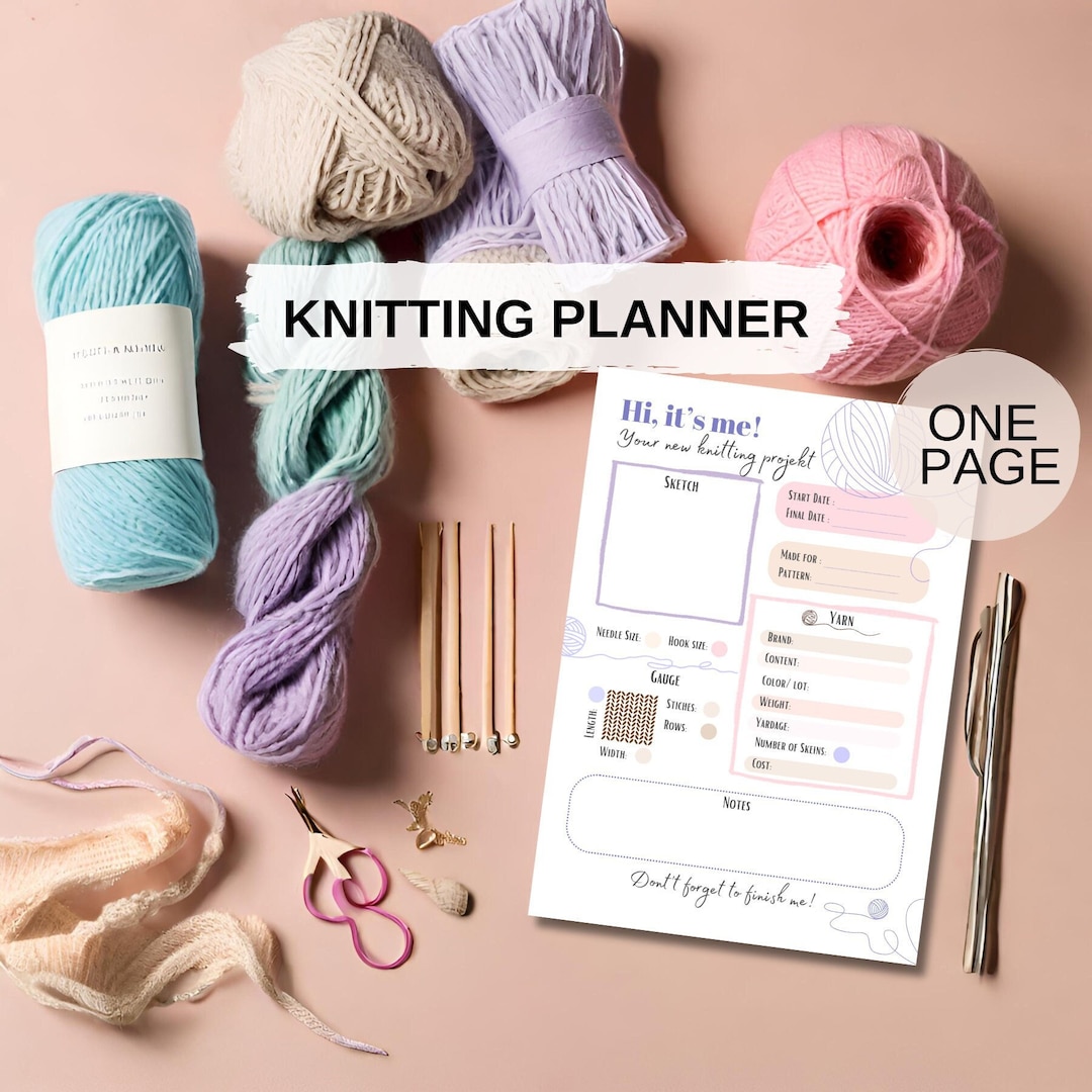 Knitting Planner, Printable Knitting Planner, One Page Planner, Yarn ...