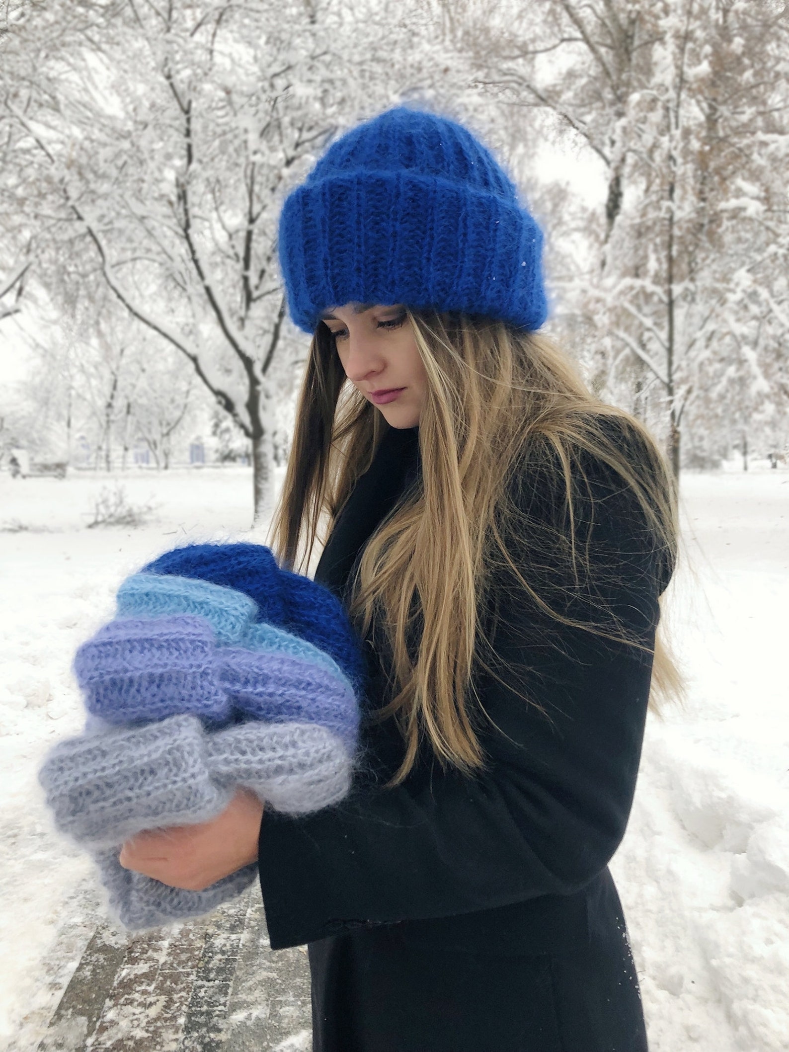 Blue Mohair Hat, Mohair Hat, Luxury Hat, Bright Hat, Winter Accessories ...