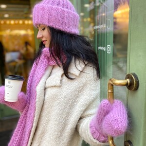 Pink Hat Scarf Set, Pink Mohair Hat, Fluffy Hat, Luxury Scarf, Handmade ...