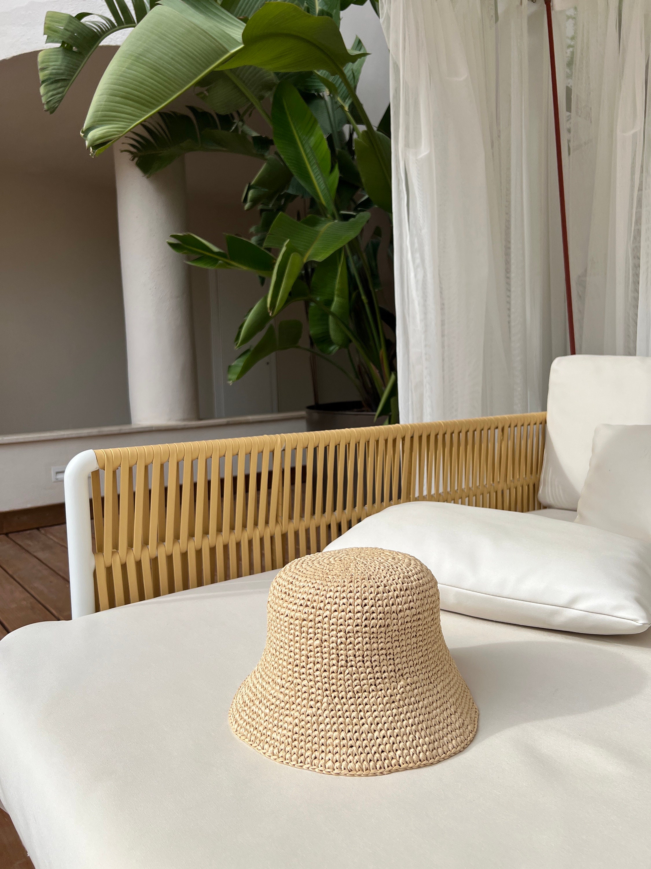 Straw Beige Hat, Organic Raffia Hat, Beach Hat, Travel Hat, Summer Hat ...