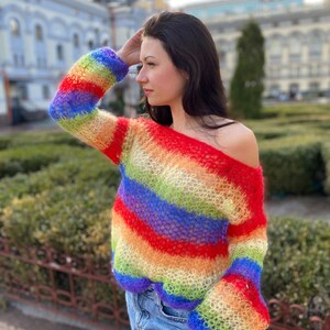 Rainbow Mohair Sweater, LGBT Festival Sweater, LGBT Clothing, Handknit ...