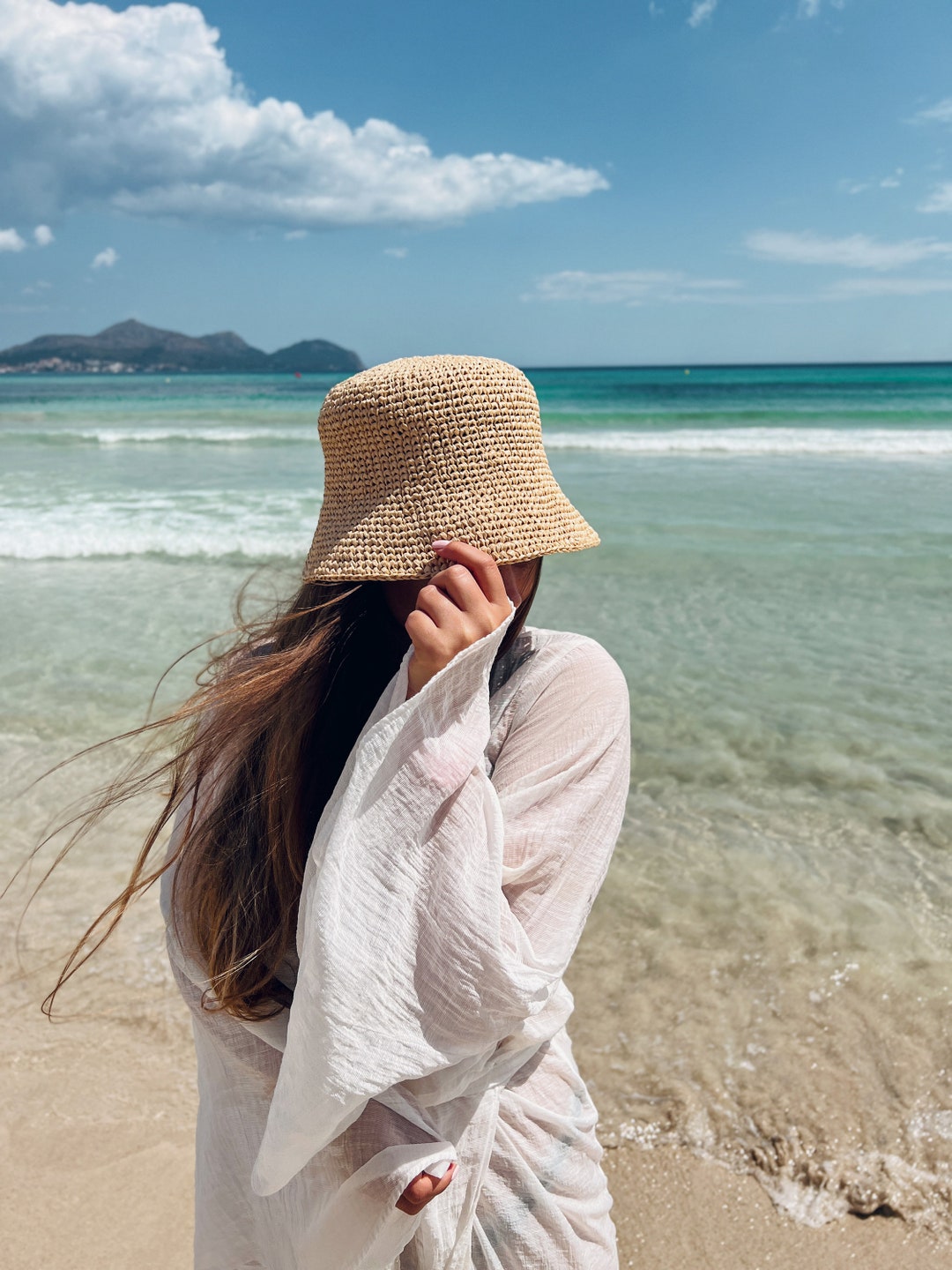 Straw Beige Hat, Organic Raffia Hat, Beach Hat, Travel Hat, Summer Hat ...