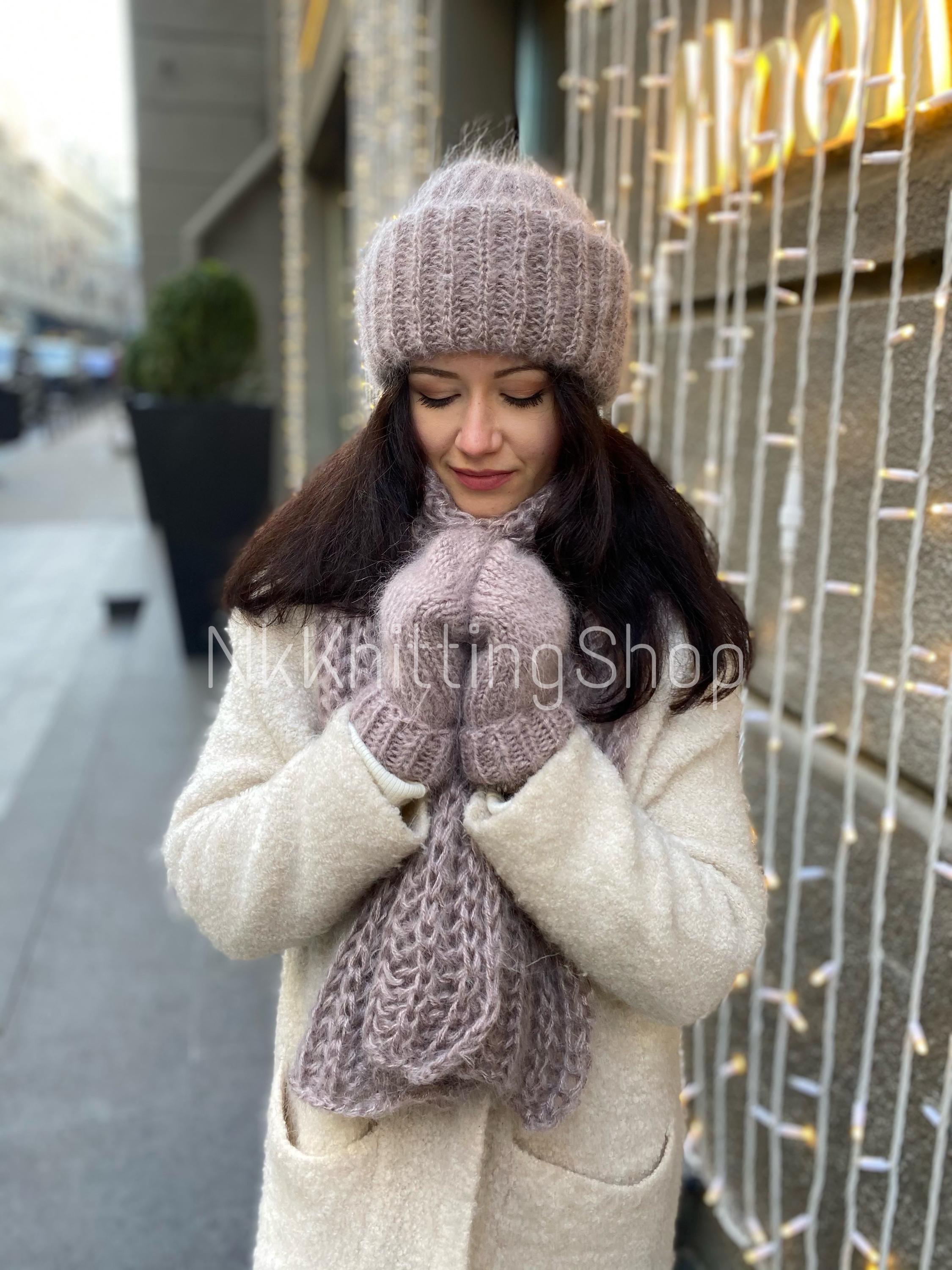 Beige Mohair Hat and Scarf, Luxury Hat, Christmas Gift, Womens Hat, Hat ...