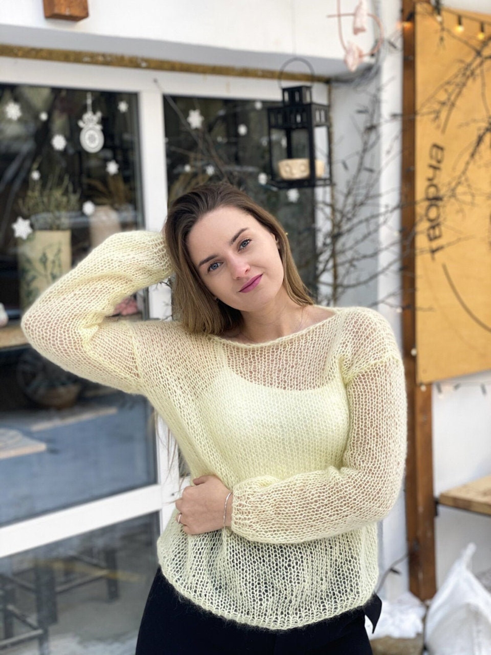 Yellow knit sweater Soft sweater Fluffy sweater Silk Mohair | Etsy