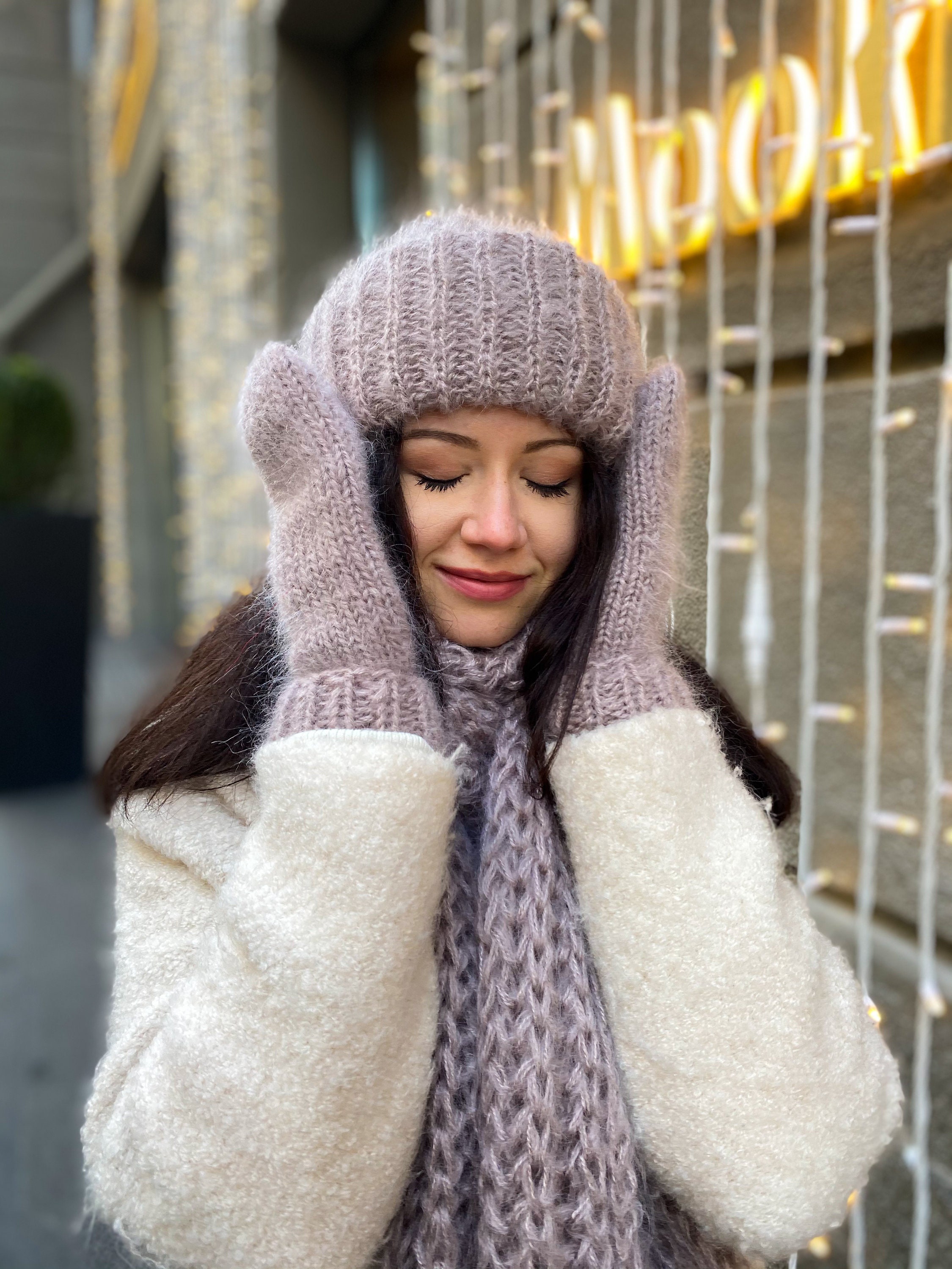 Beige Mohair Hat and Scarf Luxury Hat Christmas Gift Womens - Etsy