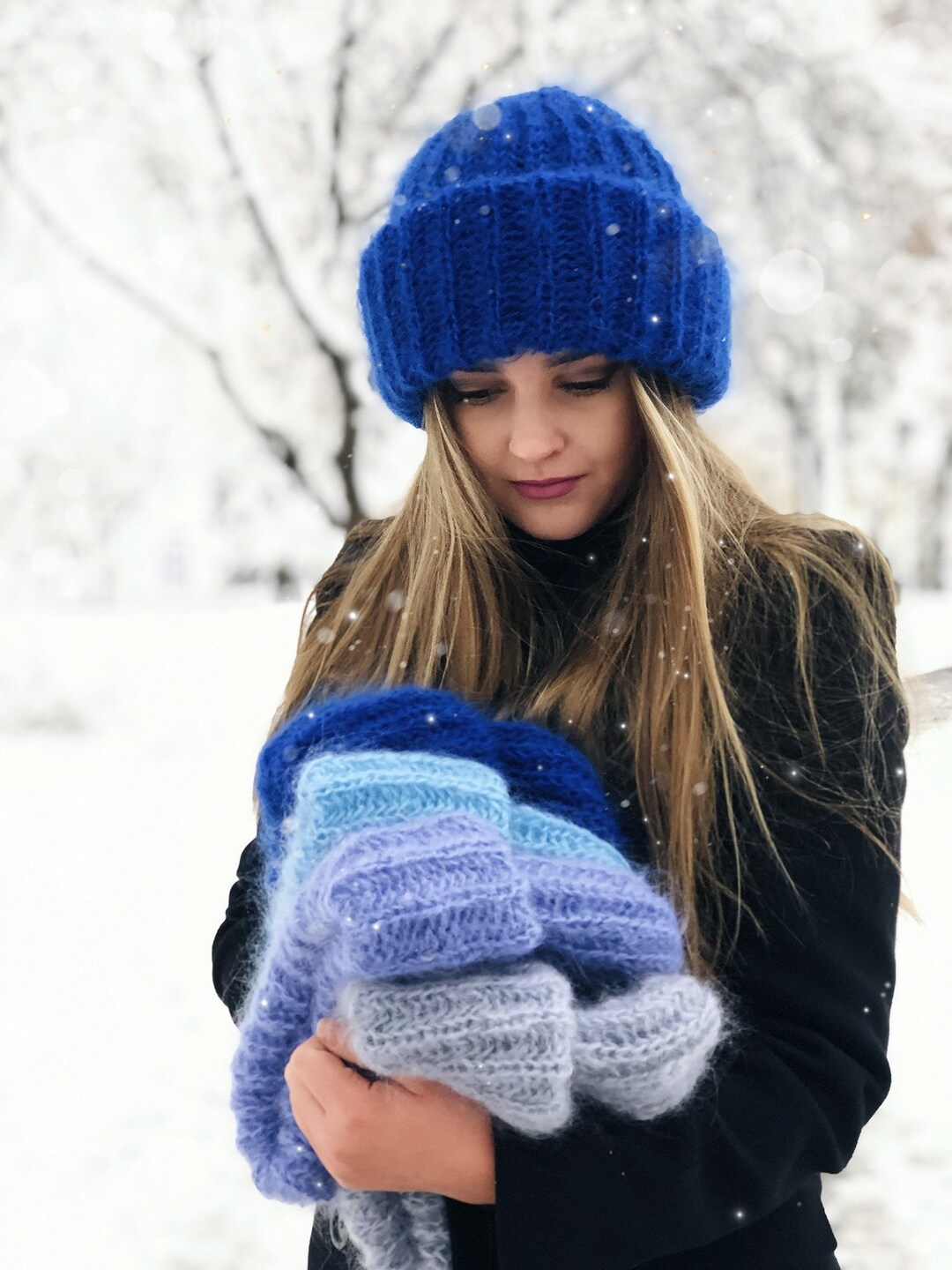 Blue Mohair Hat, Mohair Hat, Luxury Hat, Bright Hat, Winter Accessories ...