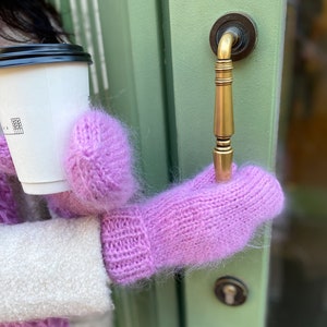 Mohair Mittens, Pink Fluffy Mittens, Womens Knit Mittens, Luxury ...