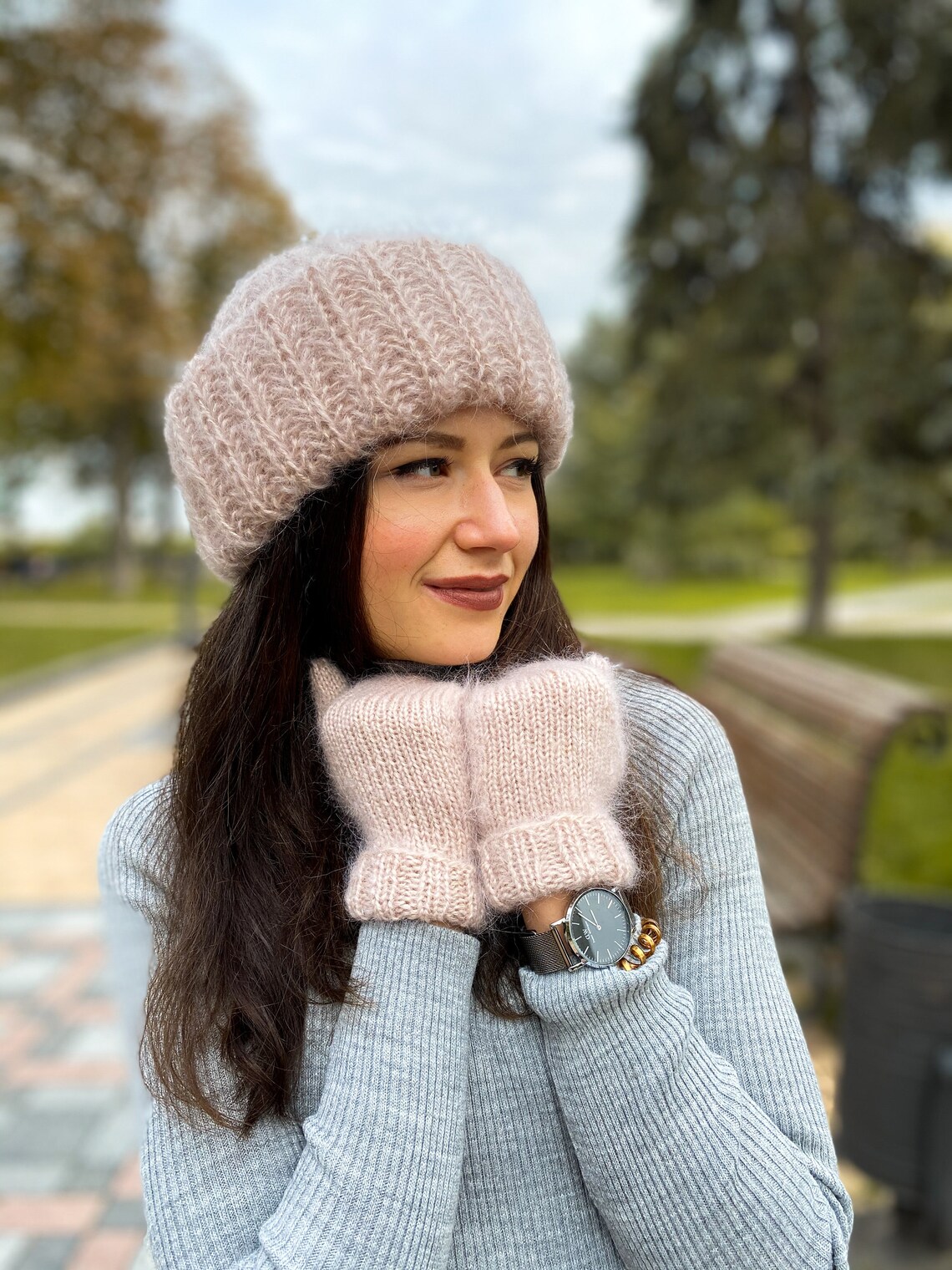 Mohair Hat Beige Mohair Hat Chunky Knit Hat Women Hat Warm - Etsy