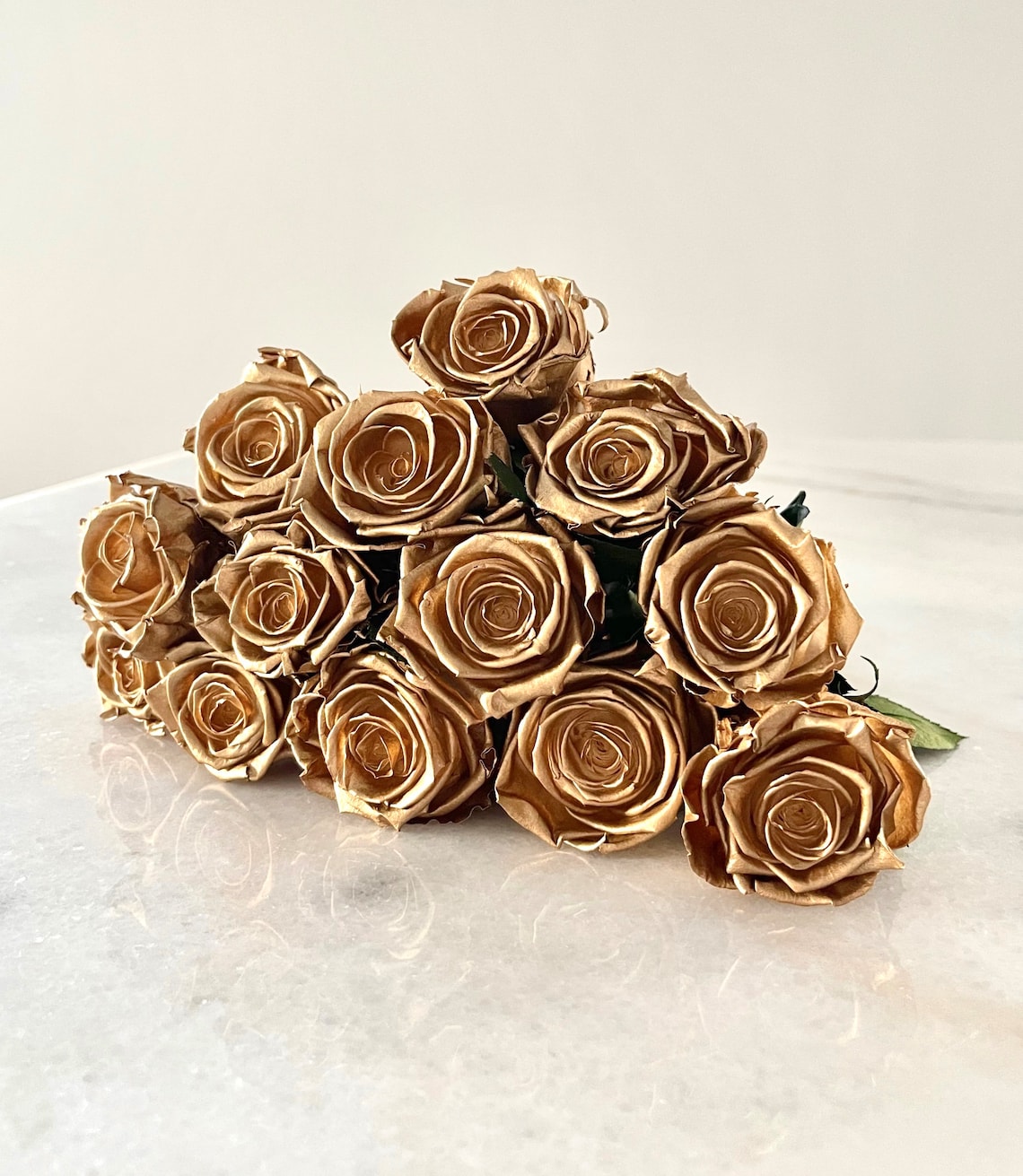 Gold Rose and Stem Real Preserved Single Roses & Bouquet One Year ...