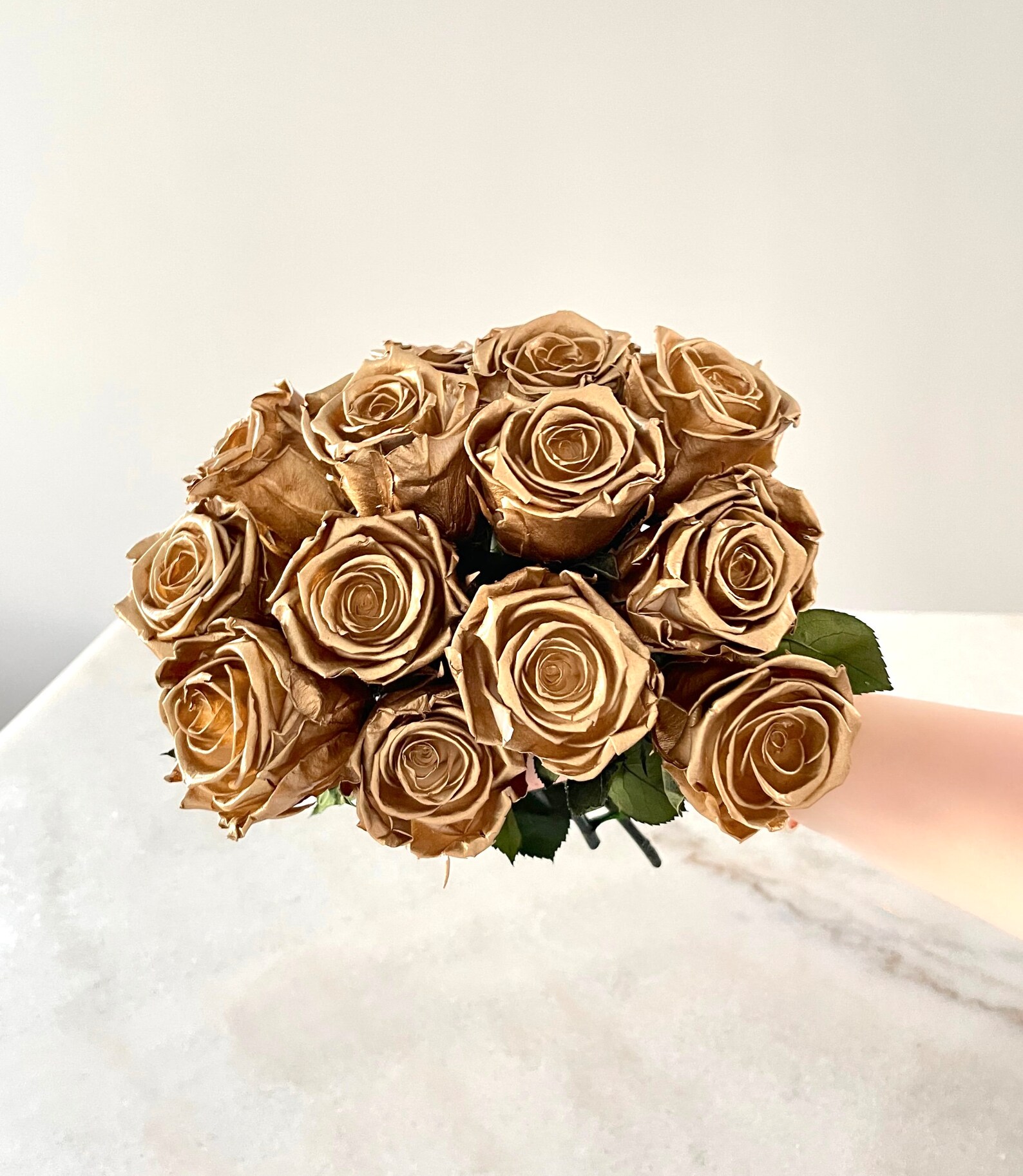 Gold Rose and Stem Real Preserved Single Roses & Bouquet One Year ...