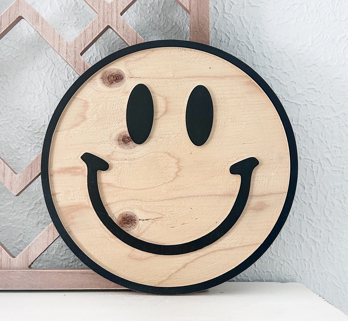 10" Wood (black Oval Eyes) Smiley Faces, Smiley Face Decor, Smiley Face ...