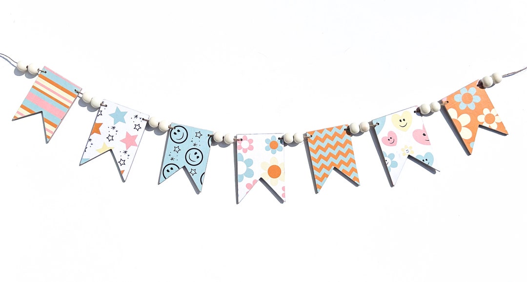 Retro Wood Banner, Retro Garland, Smiley Face Banner, Smiley Face ...