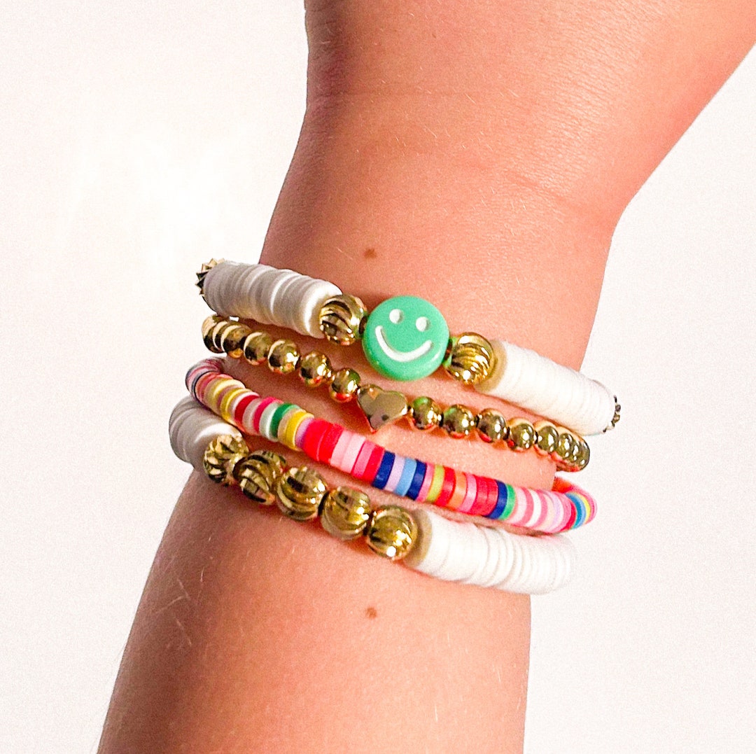 Mint Smiley Bracelet Set: 18k Gold Plated Little Girl's Jewelry - Etsy