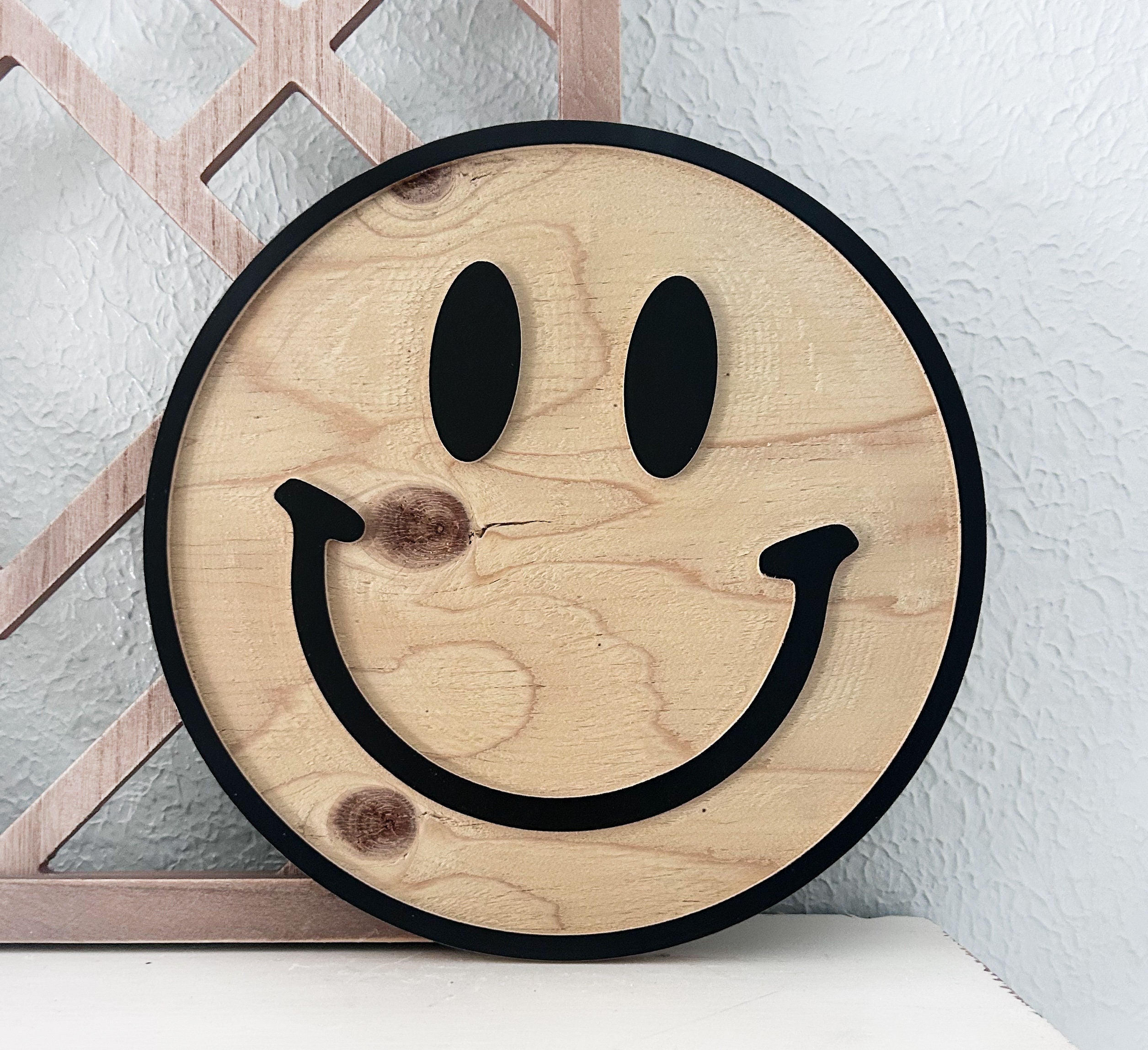10" Wood (black Oval Eyes) Smiley Faces, Smiley Face Decor, Smiley Face ...