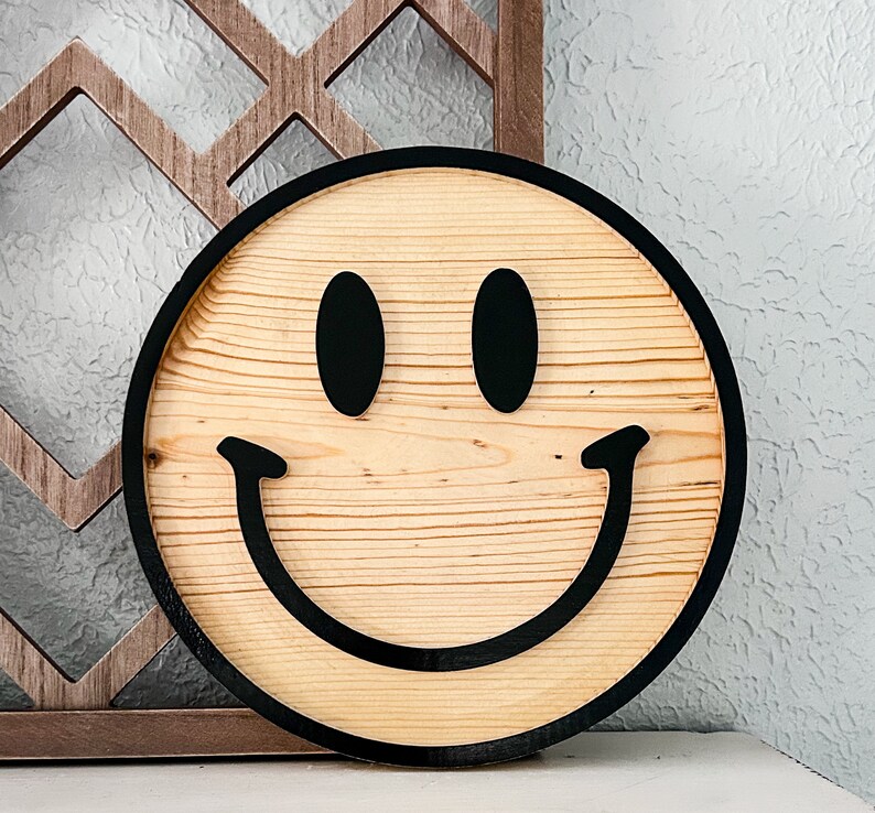10" Wood (black Oval Eyes) Smiley Faces, Smiley Face Decor, Smiley Face ...