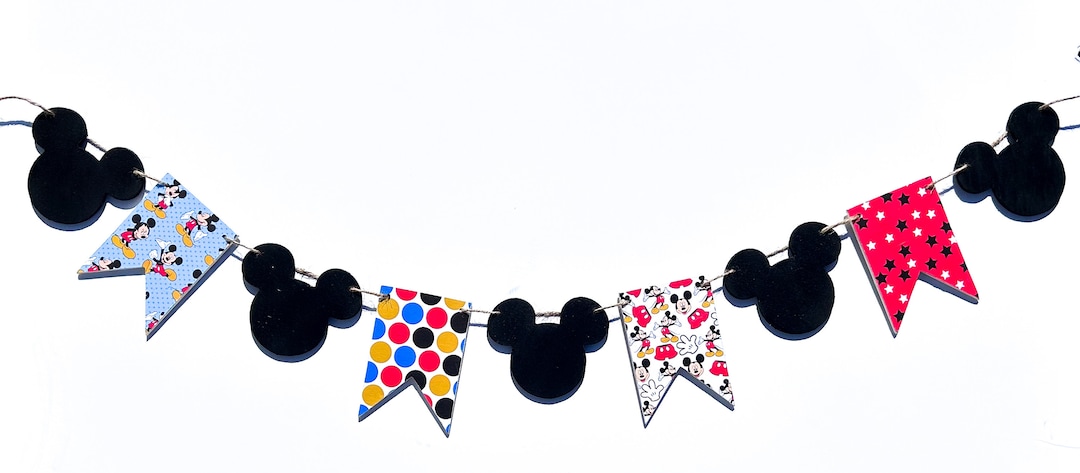 Mickey Mouse Birthday Banner: Handmade Plywood Garland, Nursery Decor ...